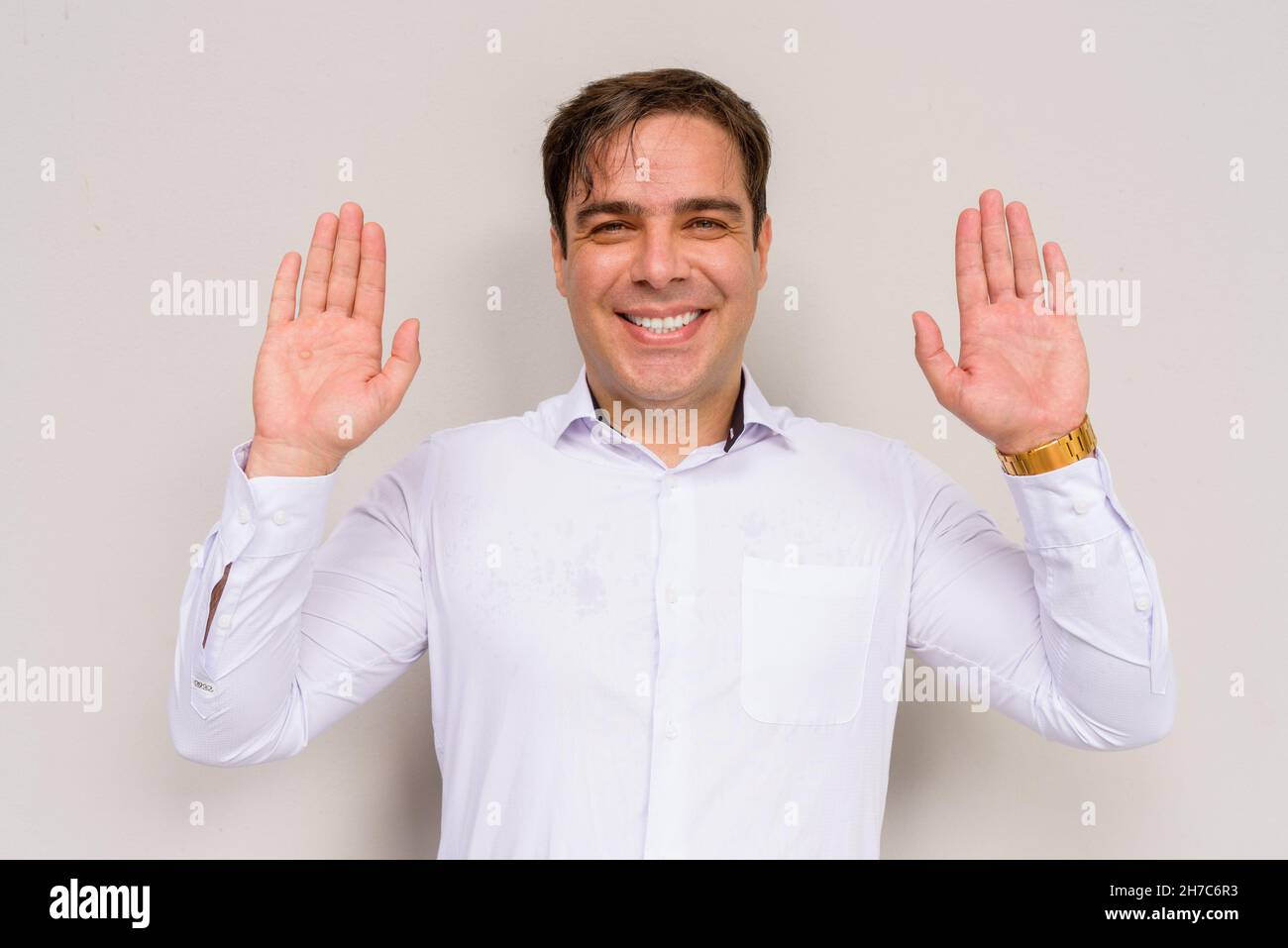 Happy adult person plain background hi-res stock photography and images ...