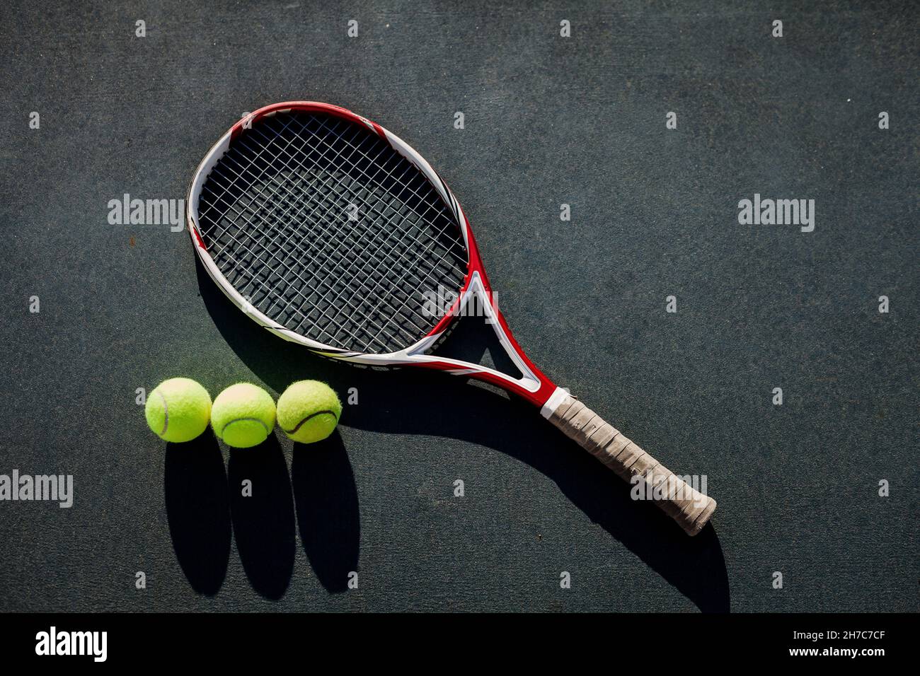 Tennis. Sport composition with yellow tennis ball and racket on tennis ...