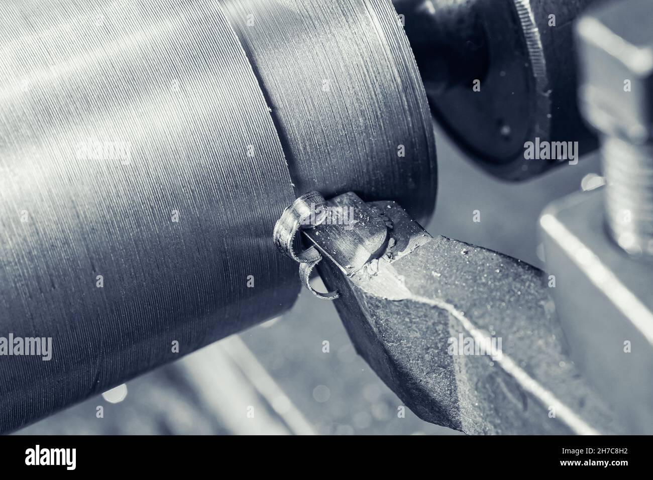 Modern industrial Process CNC lathe machine cutting metal Stock Photo ...