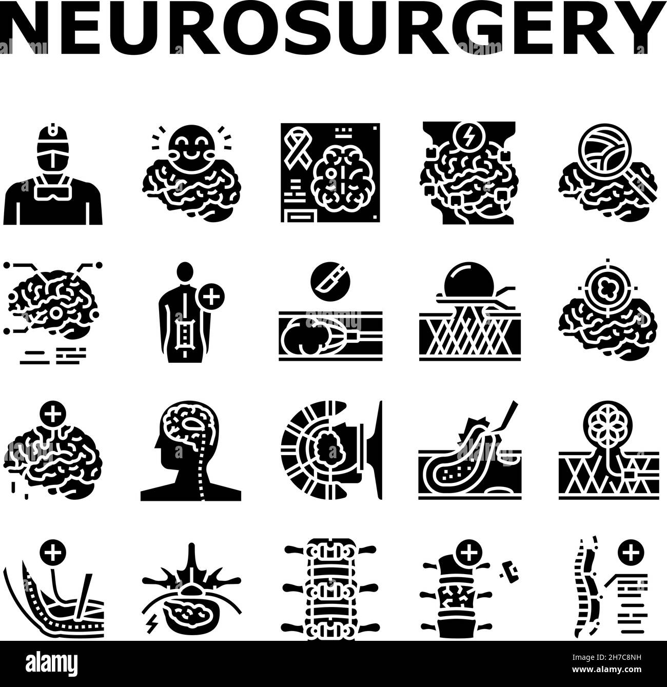 Neurosurgery Medical Treatment Icons Set Vector Stock Vector Image ...