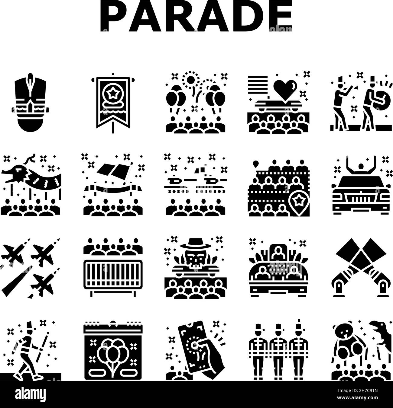 Parade Celebration Festival Event Icons Set Vector Stock Vector Image ...