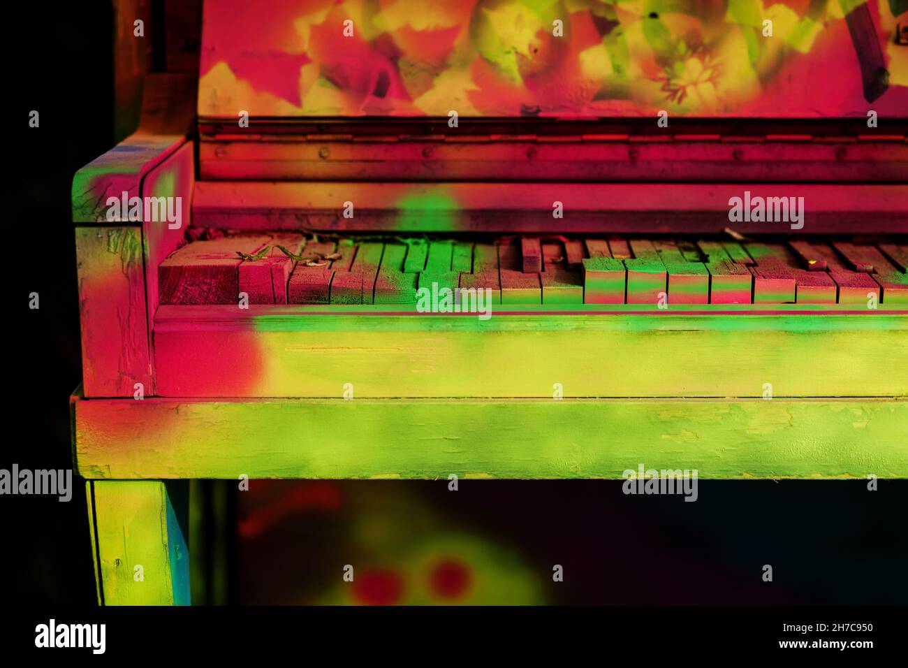 artistic colorful piano keys on a wooden musical instrument Stock Photo ...