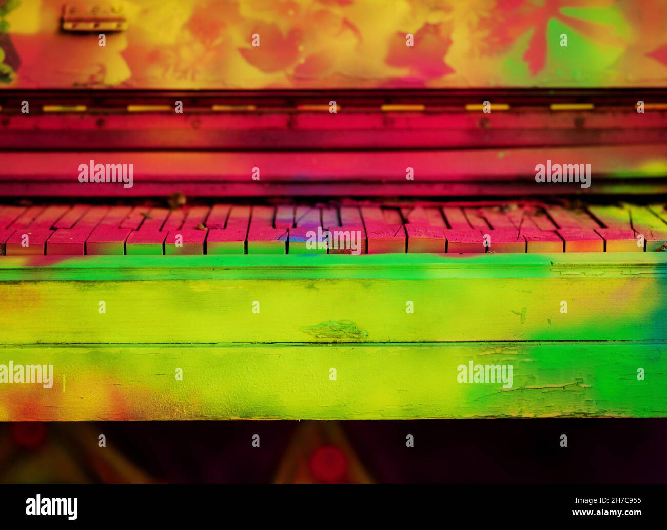 Old colorful wooden piano keys on musical instrument Stock Photo - Alamy