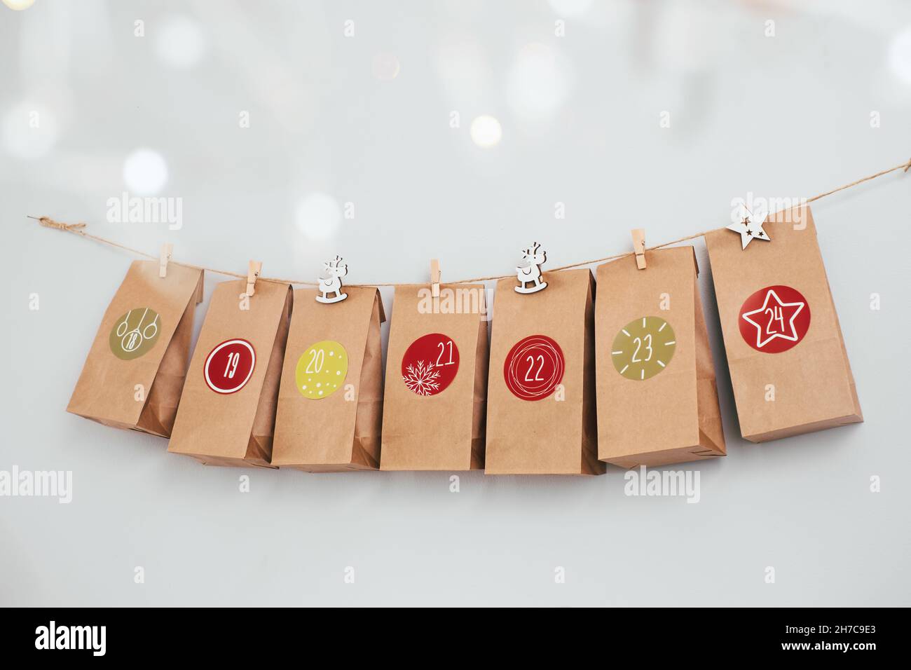Handmade Christmas advent hanging on the wall, eco style festive ...