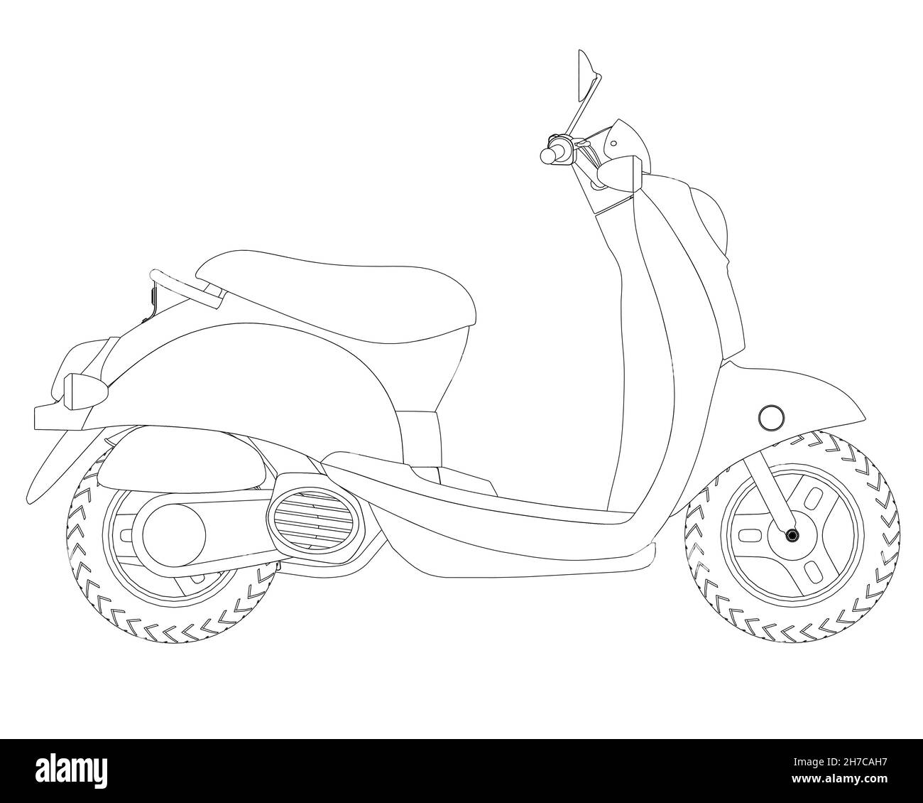 Motor scooter contour from black lines isolated on white background ...