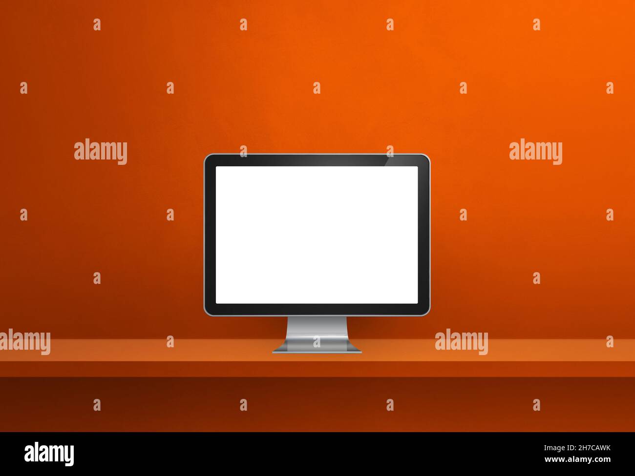 Computer pc - orange wall shelf banner. 3D Illustration Stock Photo - Alamy
