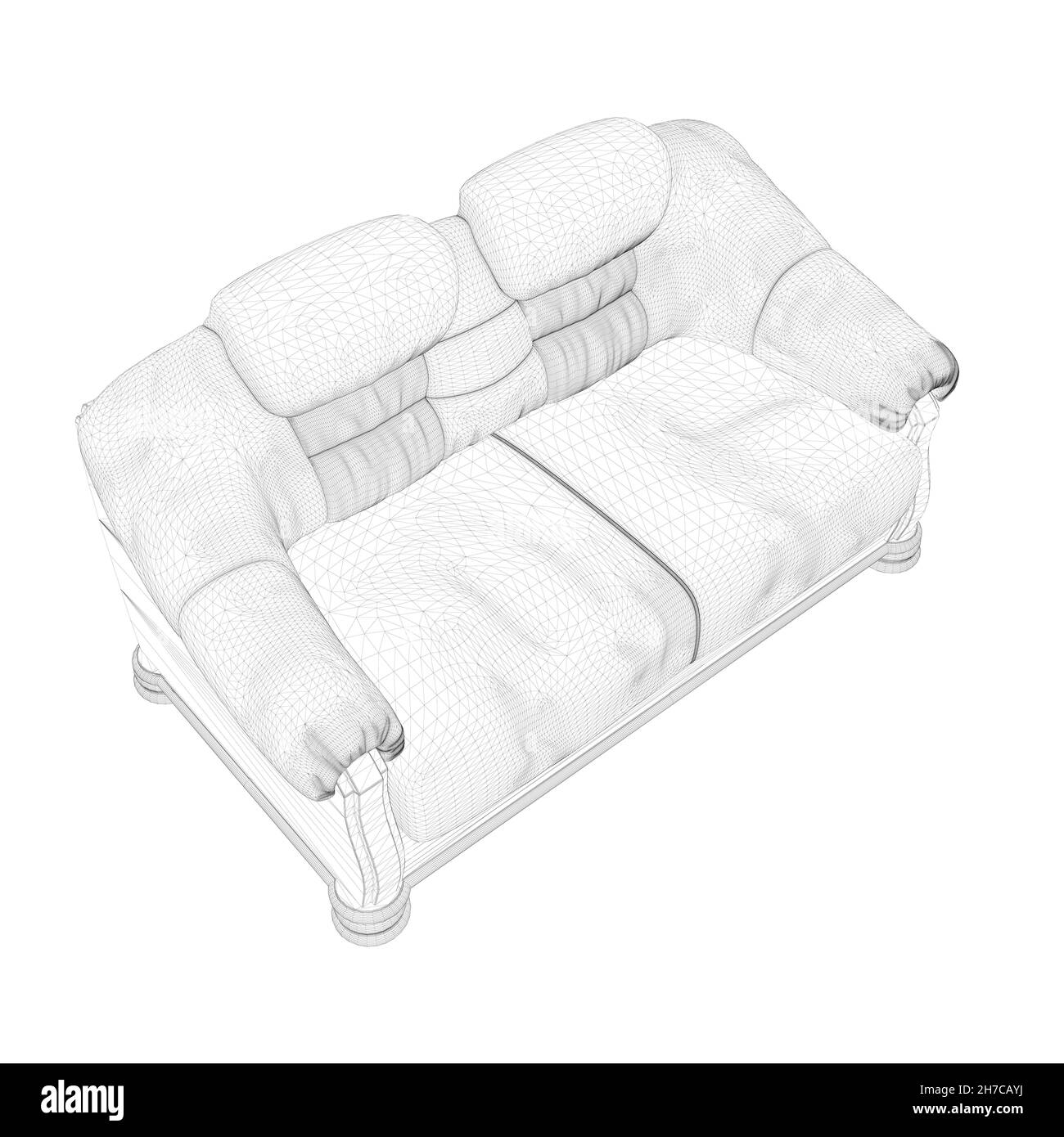 Sofa wireframe from black lines isolated on white background. Isometric view. 3D. Vector ...
