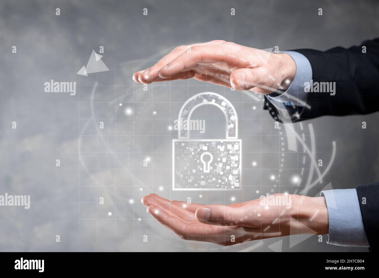 Cyber security network. Padlock icon and internet technology networking ...