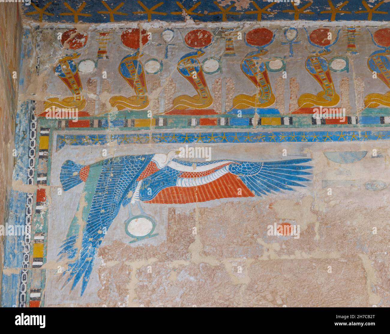 Vulture goddess Nekhbet, Wall painting, the temple of Hatshepsut, Luxor ...