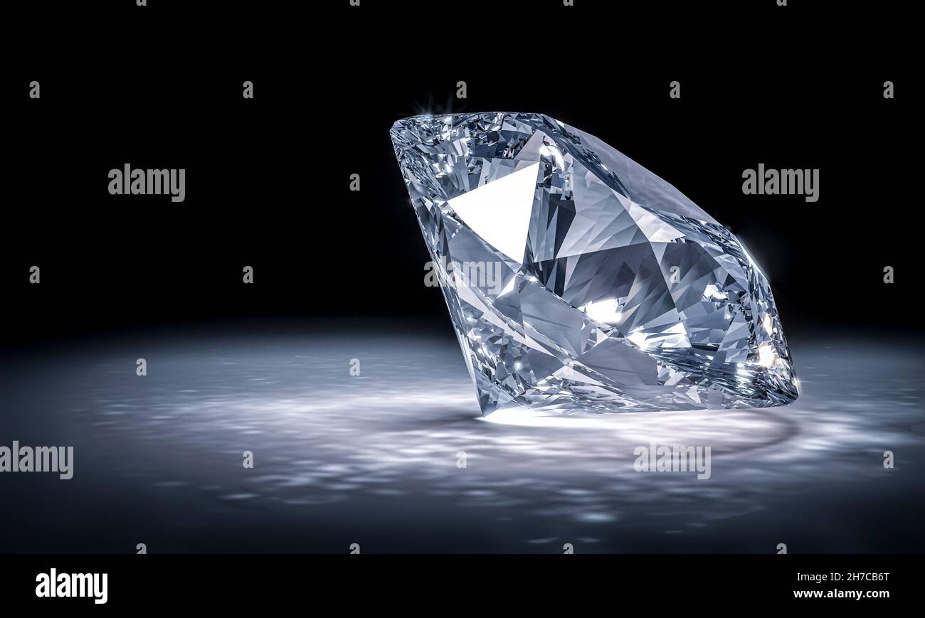 diamond with reflections on black. 3d render Stock Photo - Alamy