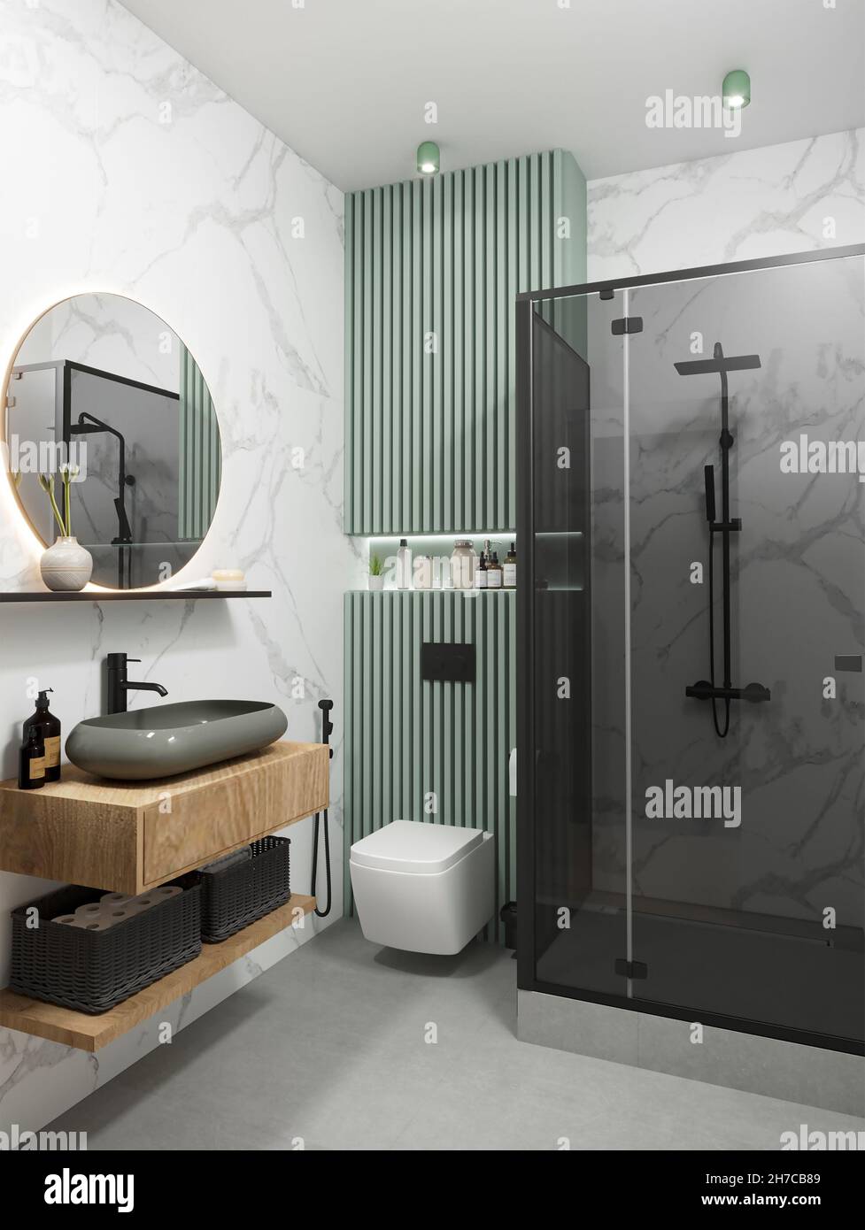 3d rendering of modern bathroom with shower Stock Photo - Alamy