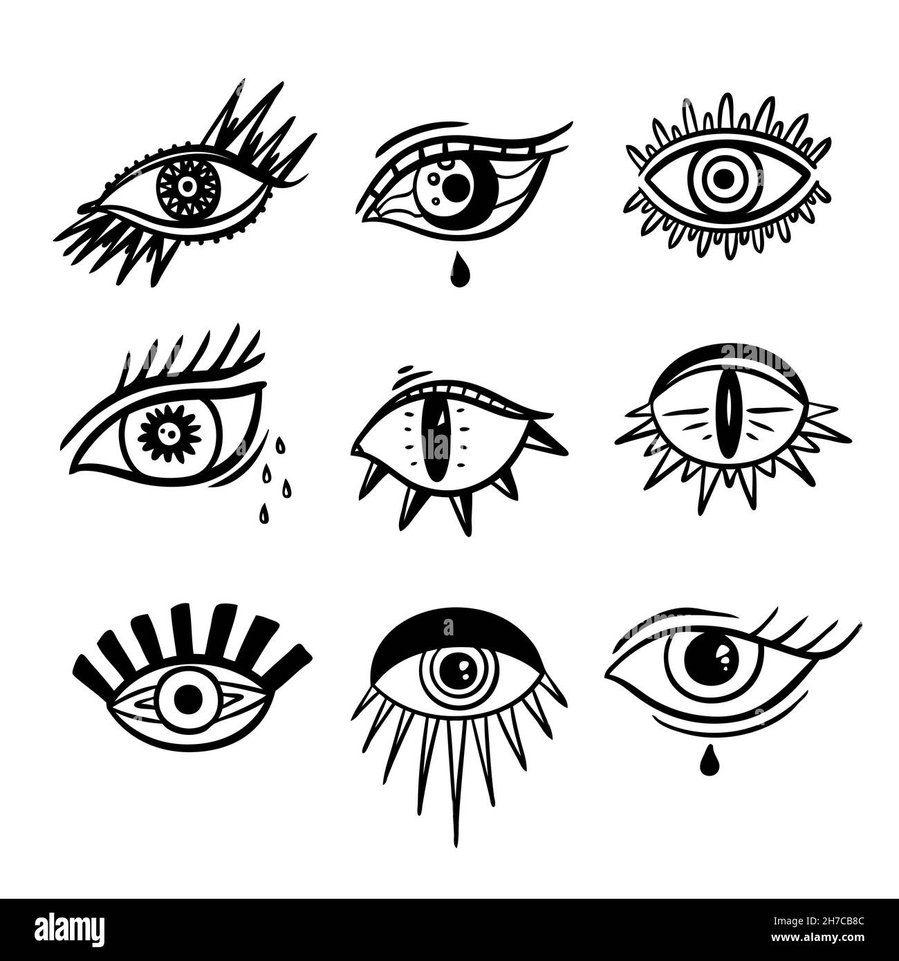 Evil Seeing eye symbol set. Occult mystic emblem, graphic design Stock ...