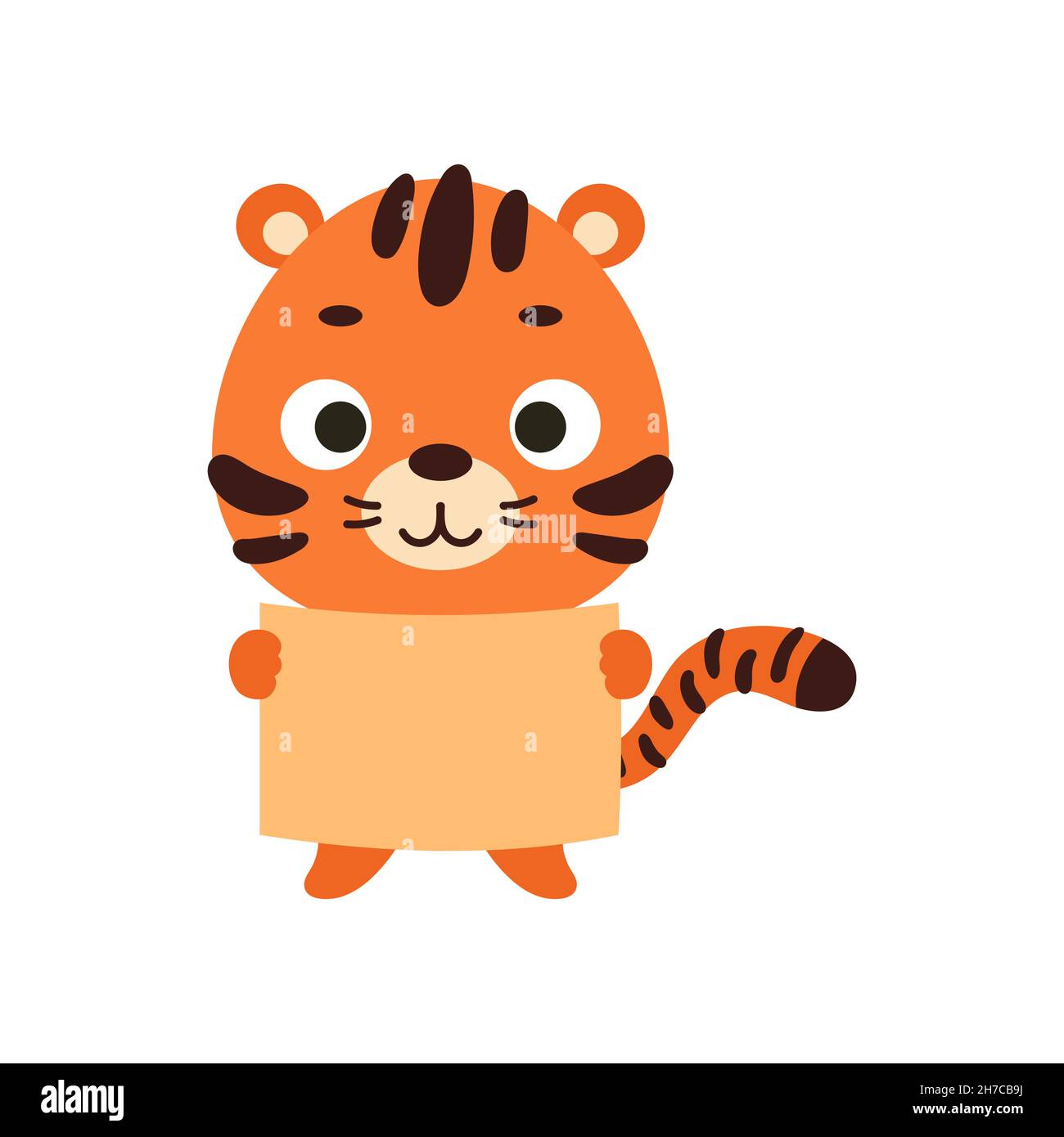 Cute little tiger keep paper sheet on white background. Cartoon animal ...