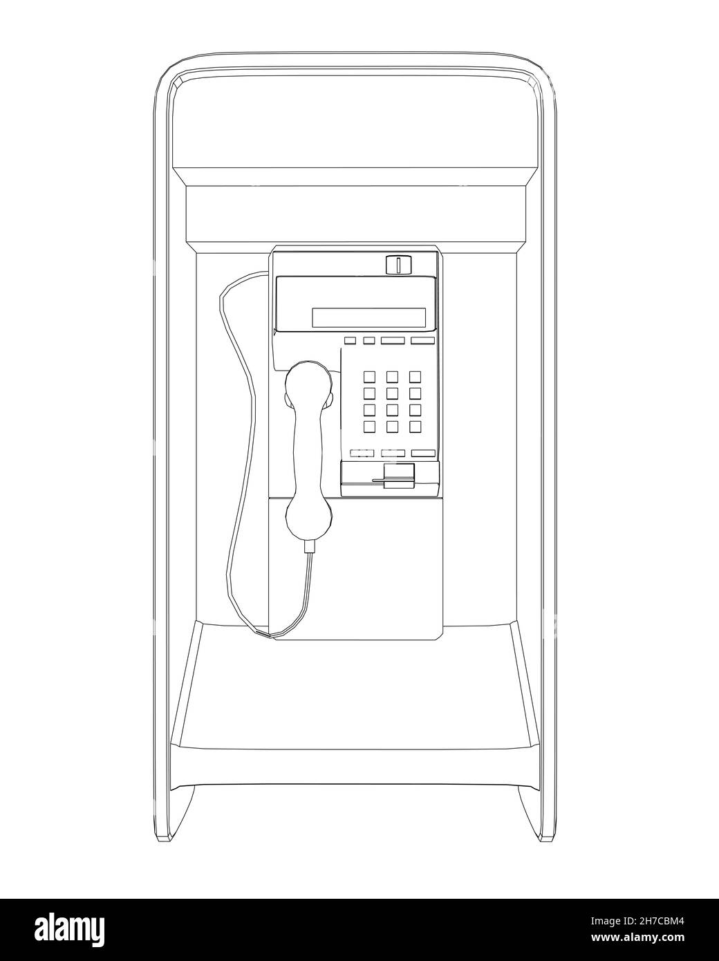 Outline of a booth with a street phone from black lines isolated on a ...