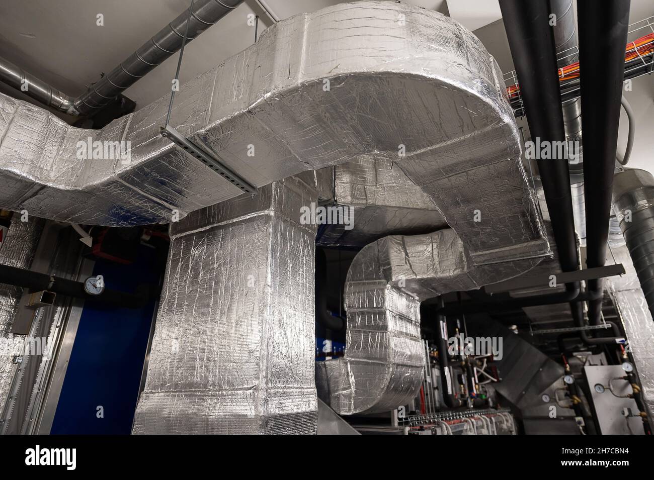 Ventilation rectangular pipes. Infrastructure in a residential building ...