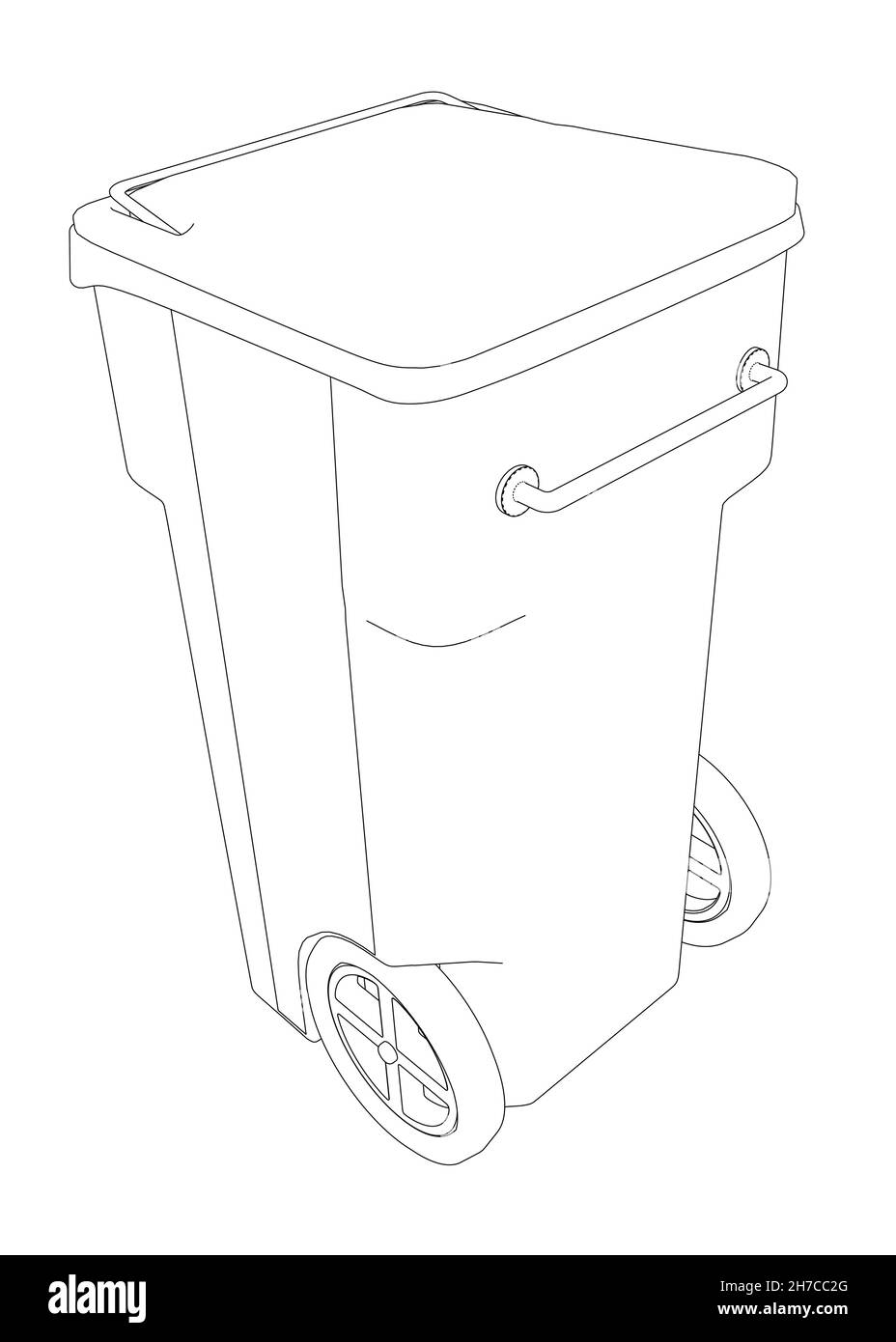Trash can outline from black lines isolated on white background. Isometric view. Vector ...