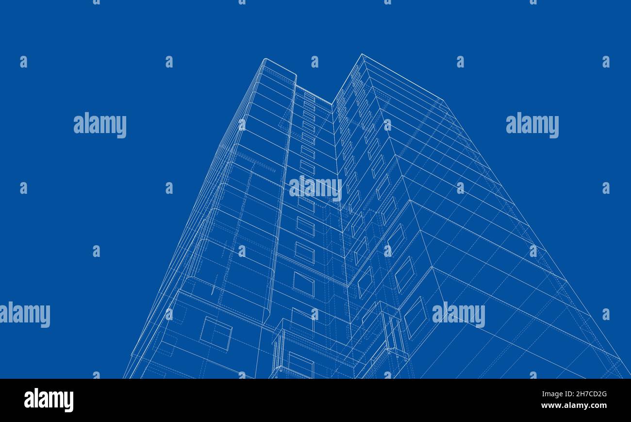 Wire-frame model of a multi-storey building Stock Photo - Alamy