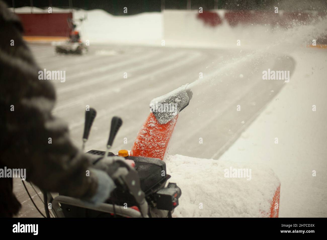 Snow removal with the help of technology. Snow puffer in operation ...