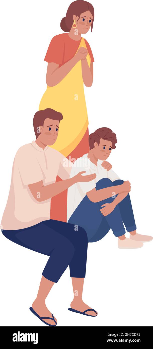 Family suffering from stress semi flat color vector characters Stock ...