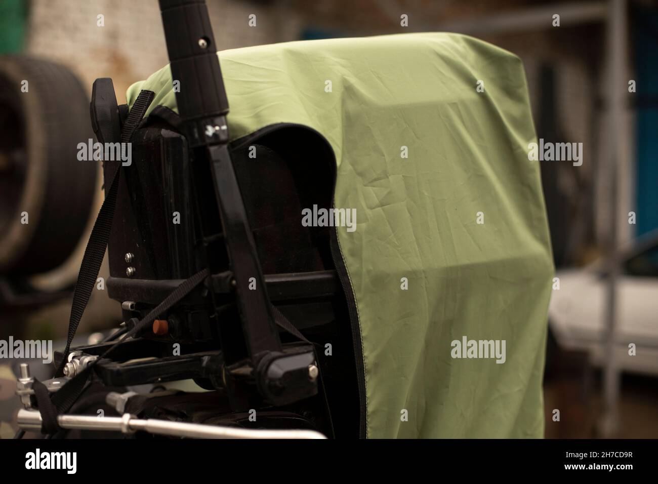 Cover on the engine from the boat. Boat in detail. Gasoline engine on a ...