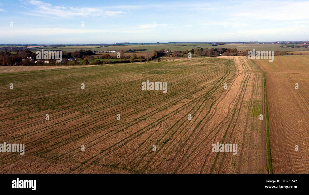 Aerial view across Coldblow Farm, looking towards Ripple, Kent Stock ...