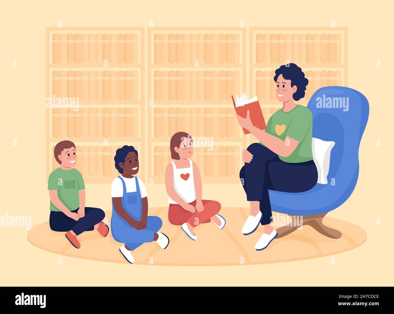 Volunteer in kids library flat color vector illustration Stock Vector ...