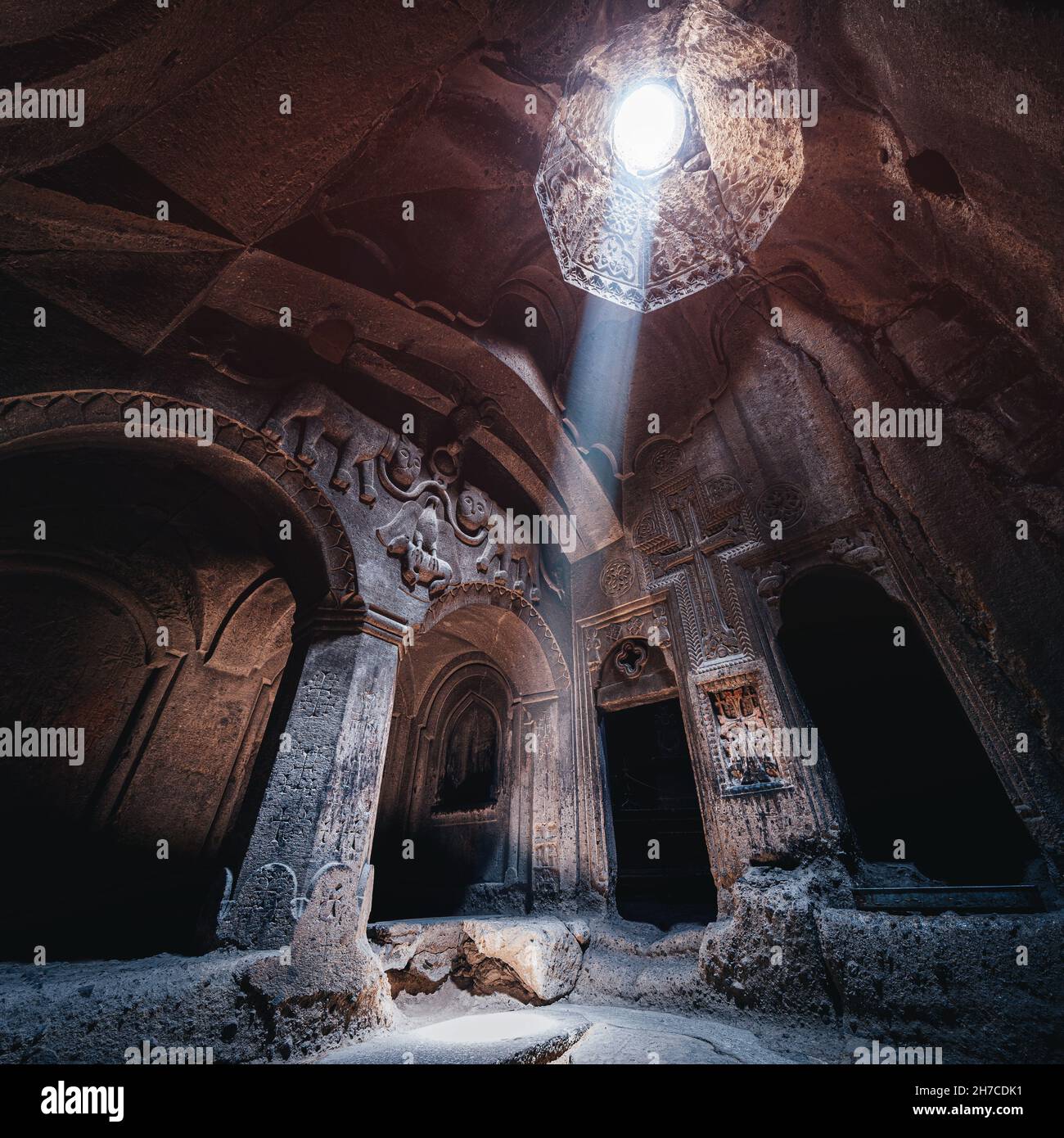 Inside Geghard Monastery The Interior Of The Geghard Monastery, In The