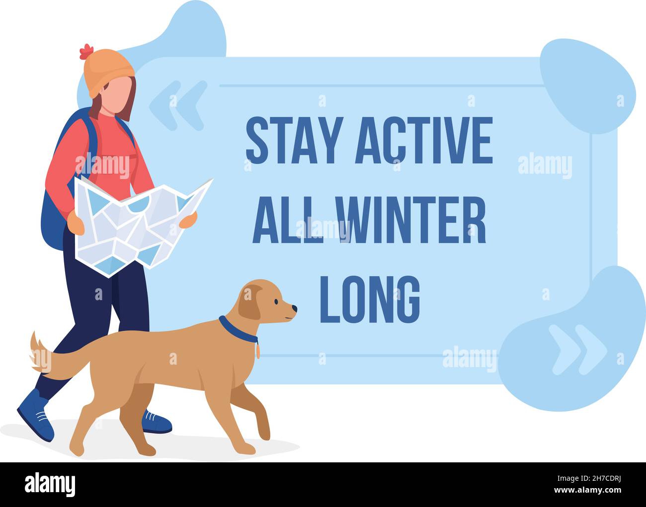 Stay active all winter long vector quote box with flat character Stock ...