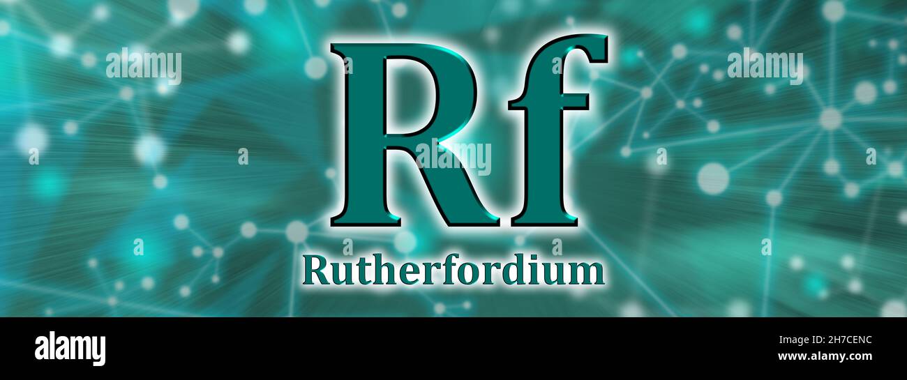 Rf symbol. Rutherfordium chemical element on green network background ...