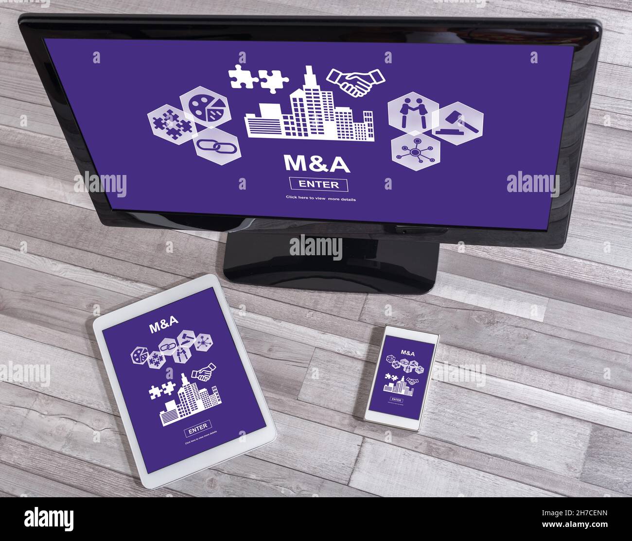 M&a concept shown on different information technology devices Stock ...
