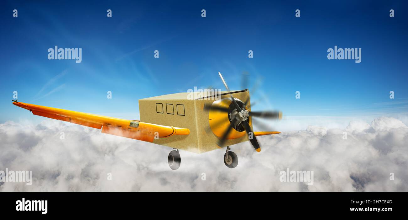 Box, parcel as airplane fast air delivery concept Stock Photo - Alamy