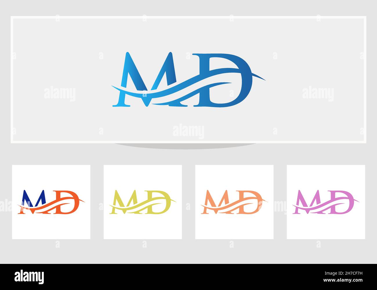 Swoosh Letter MD Logo Design for business and company identity. Water Wave MD Logo with modern ...