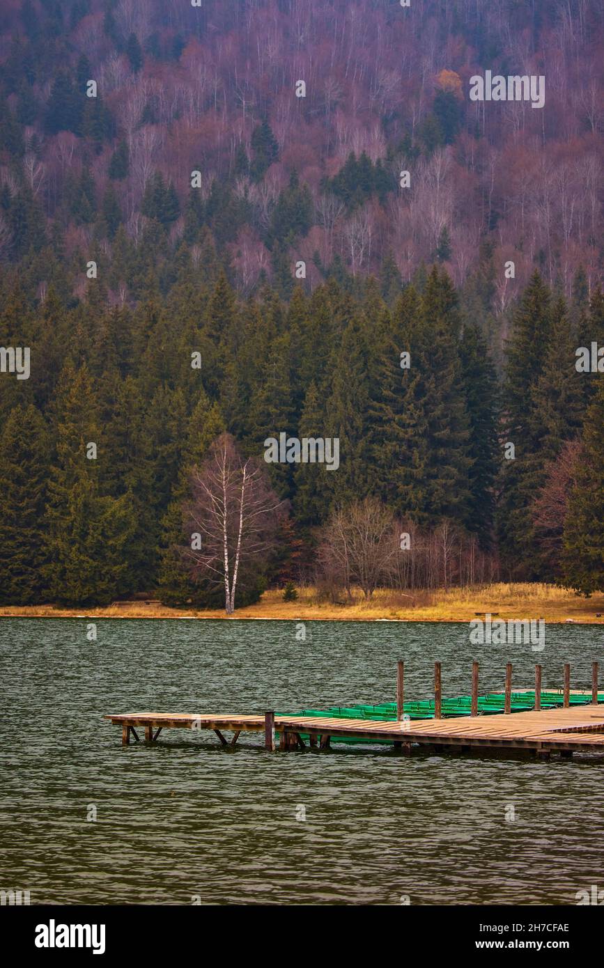 St. Ana's lake, Transylvania, Romania. Stunning autumn scenery with ...