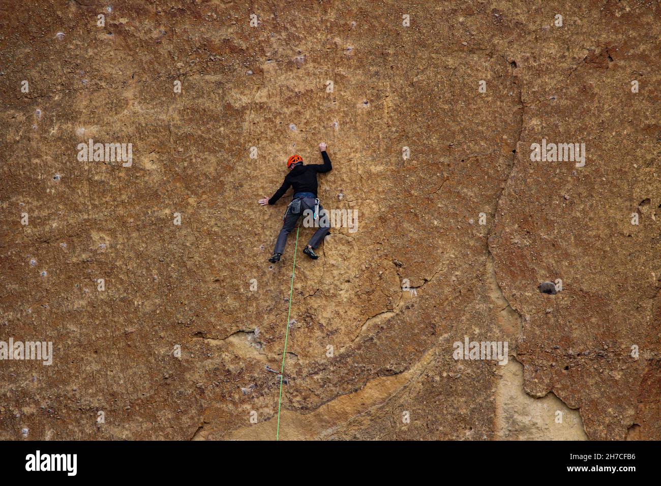 View of a climber on a Monkey Face at Smith Rock State Park, Oregon ...