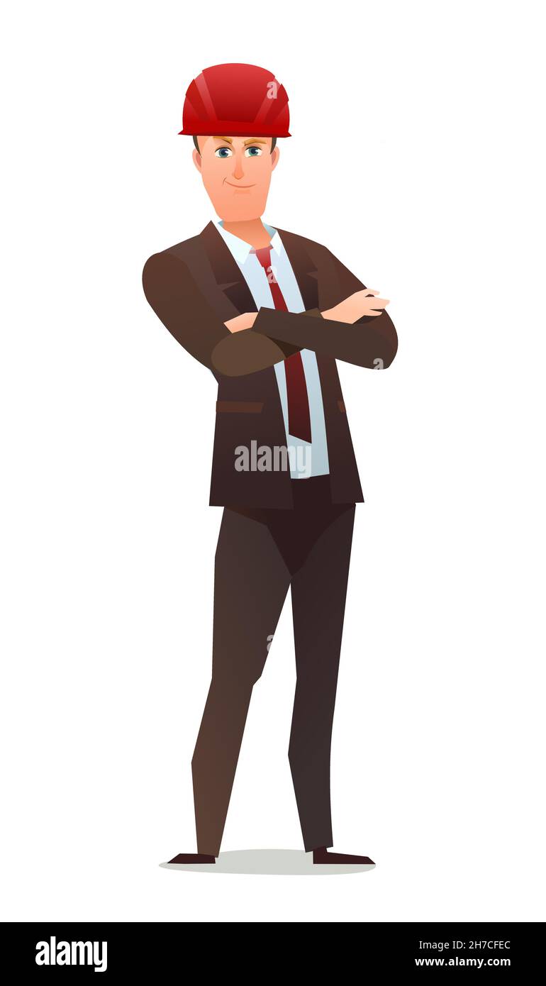 Man engineer in suit and protective helmet. Office guy at construction ...