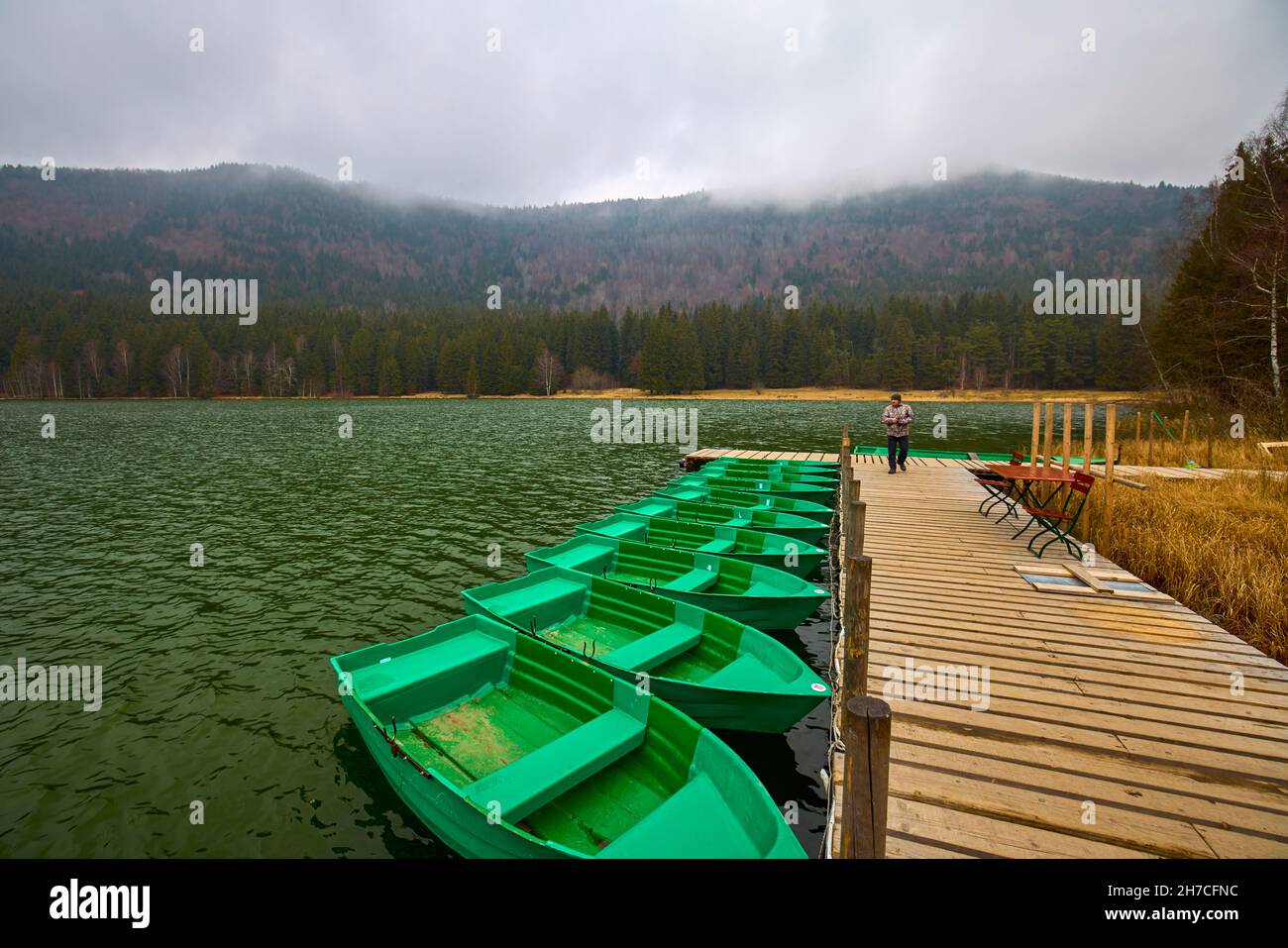 Tourist taking pictures of the landscape with St. Anne's Lake, Lake in ...