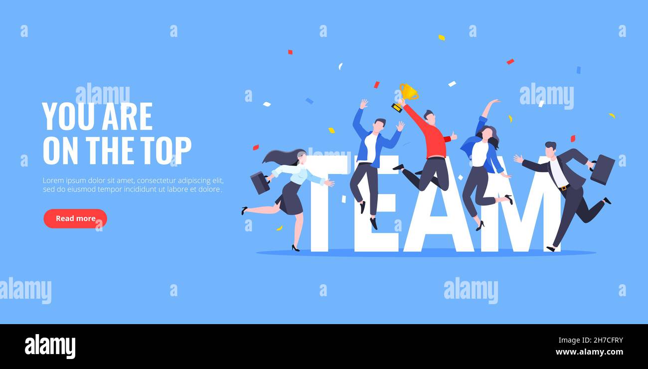 Happy business team employee team winners award ceremony flat style ...