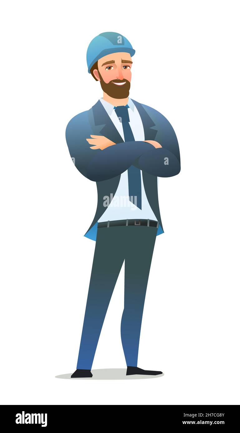 Man engineer in suit and protective helmet. Office guy at construction ...