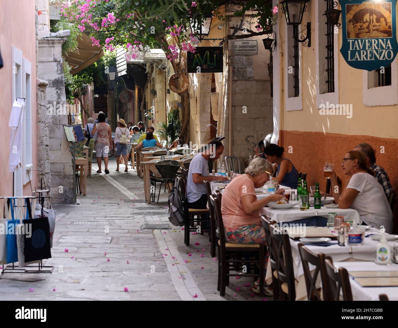 Rethymnon, Crete, Greece - Sept 18, 2021: The narrow street in Old Town ...