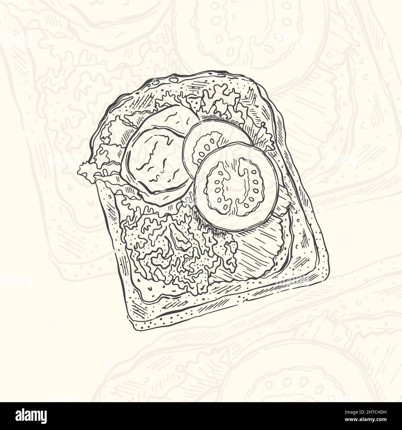 Illustration toast sketch food.Hand drawn element design menu. Isolated ...