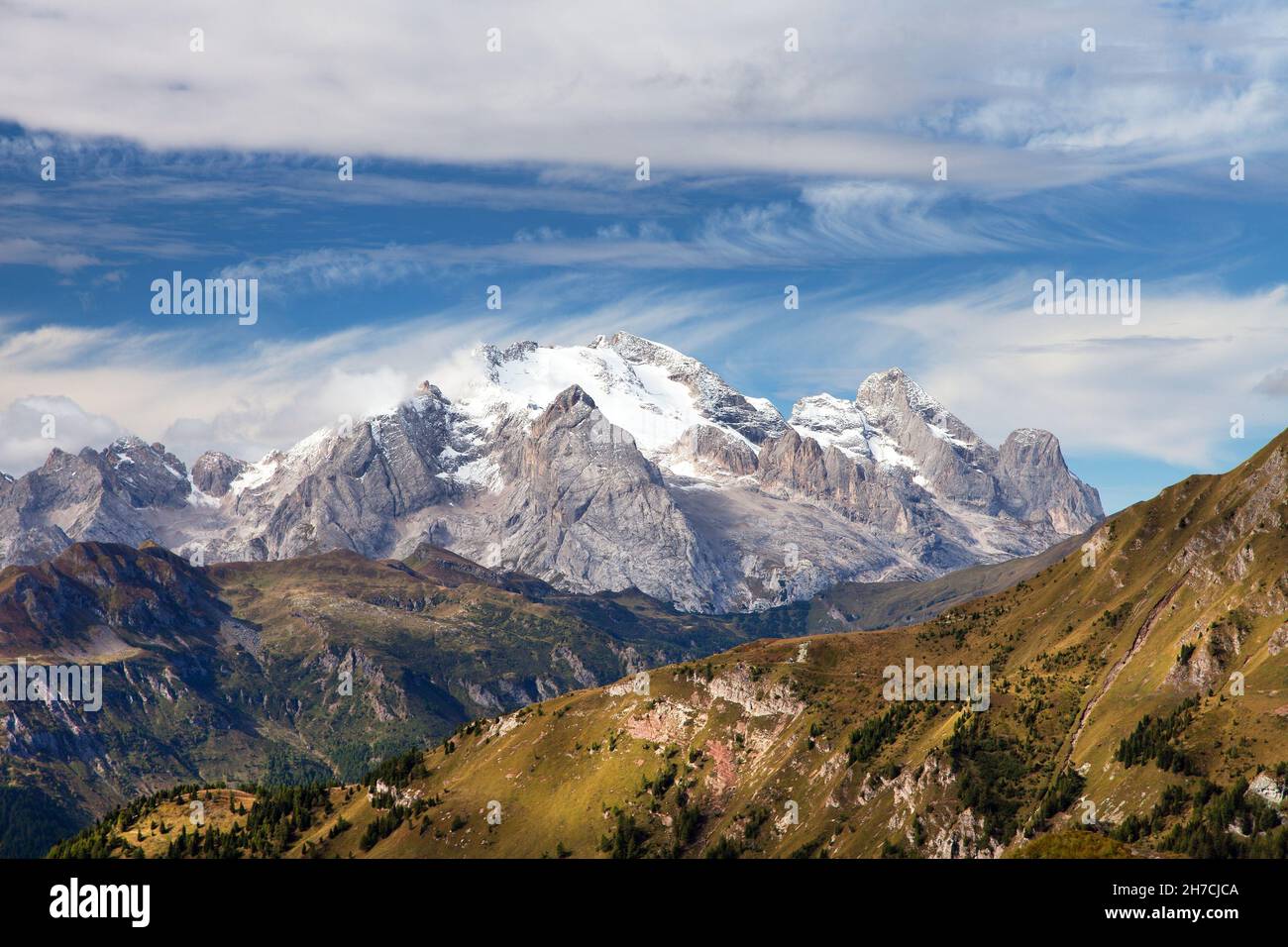 Panoramic view of mount Marmolada, the highest mount of Dolomites ...