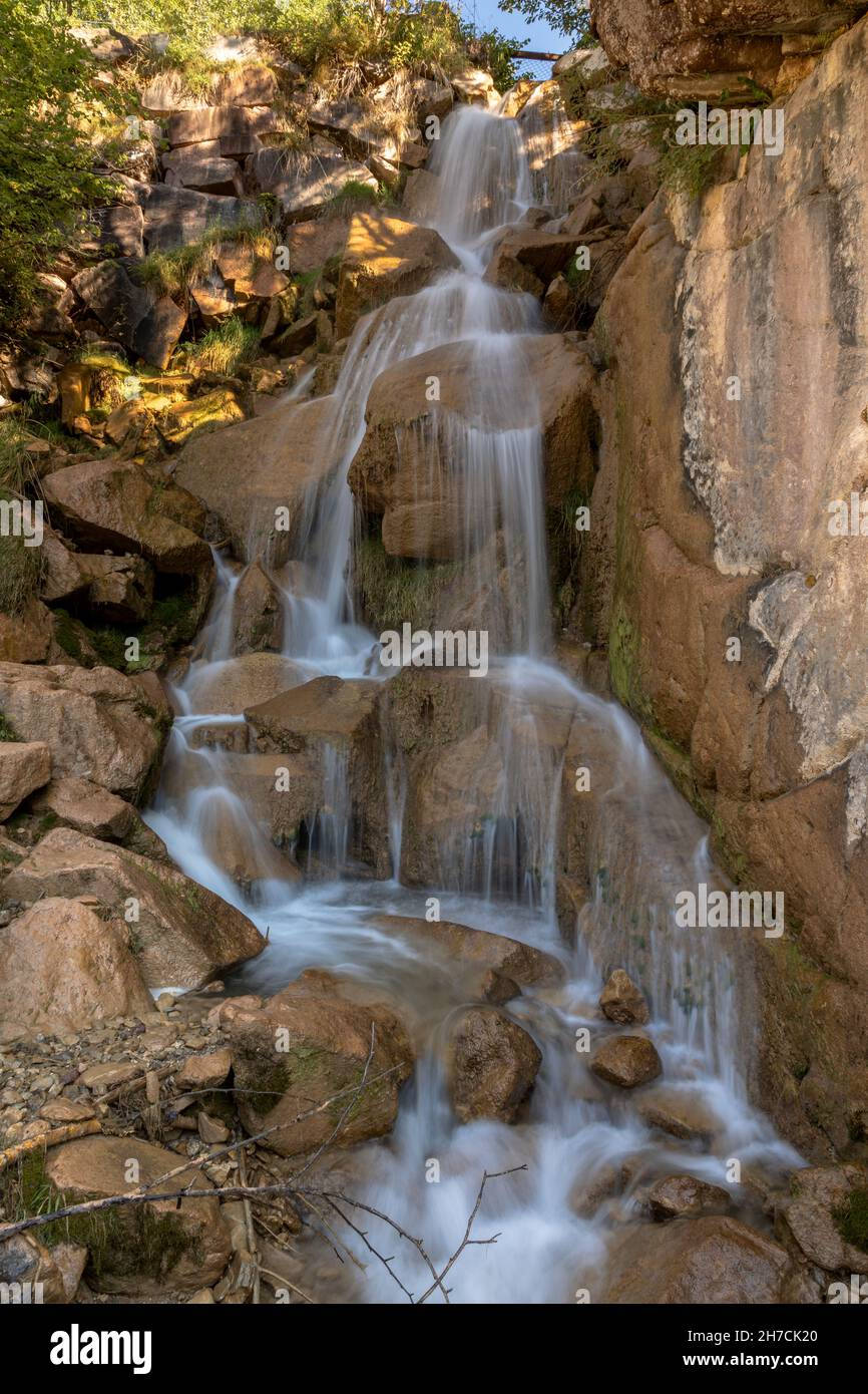 Small waterfall in Anna valley, St. Ulrich, Gardena, South Tyrol Stock ...