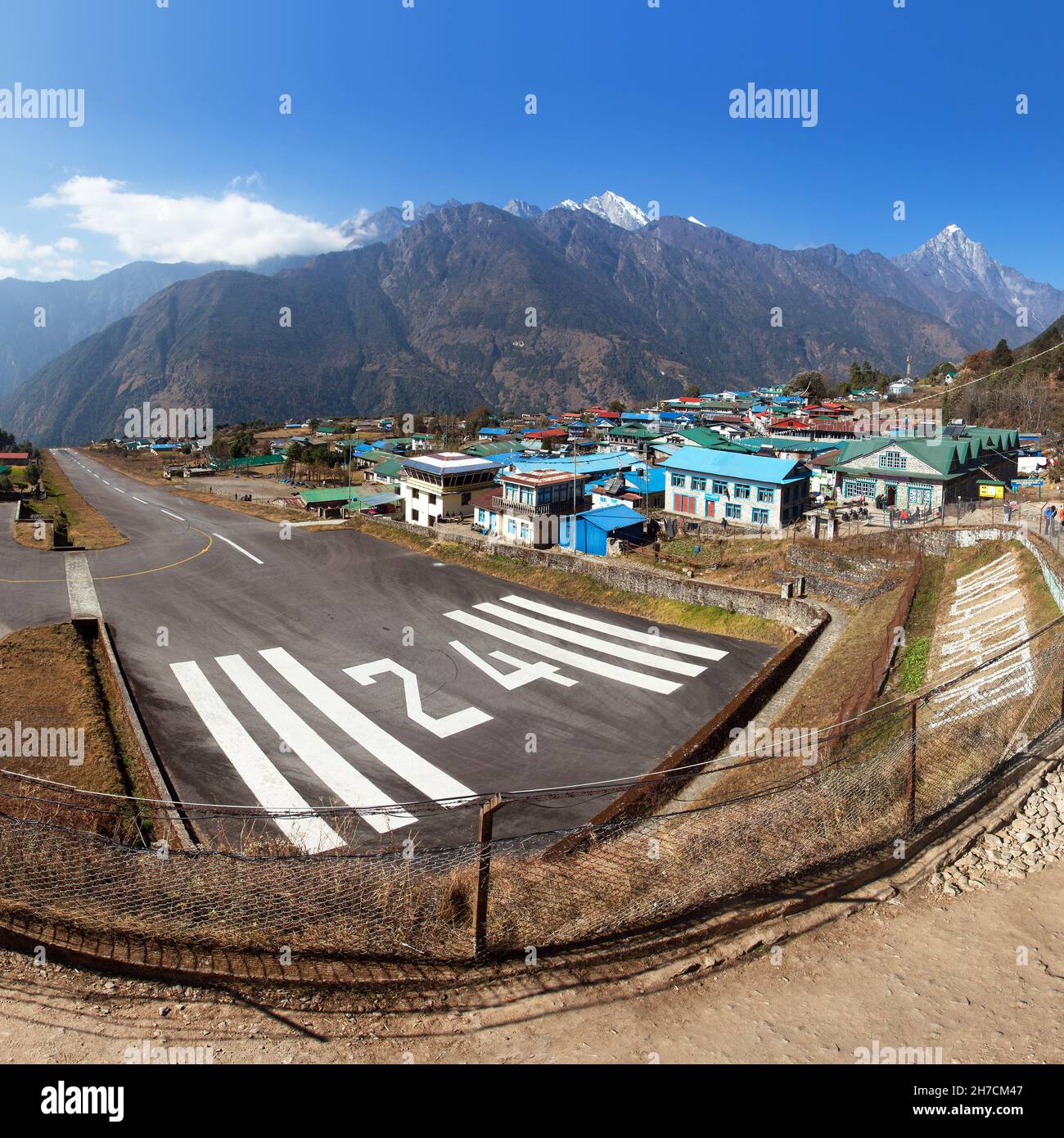 Panoramic view of Lukla village and Lukla airport, Khumbu valley ...