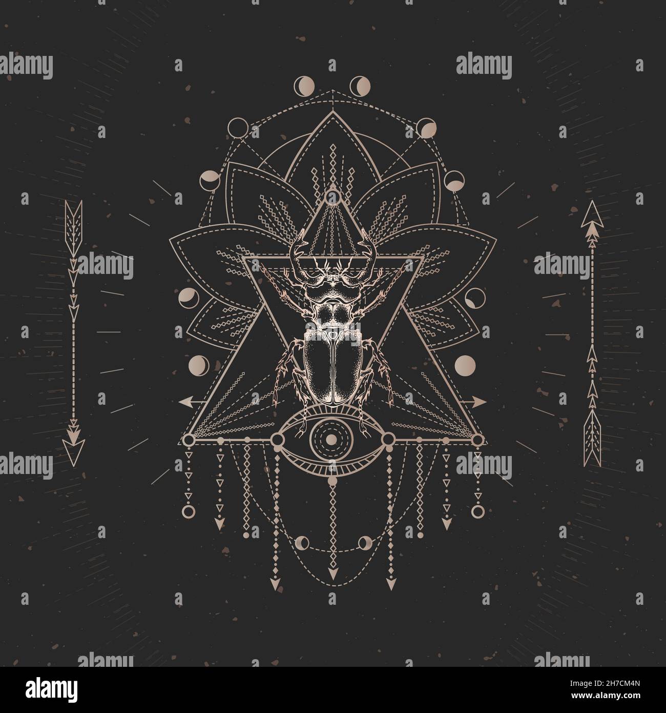 Vector illustration with hand drawn Stag beetle and Sacred geometric ...