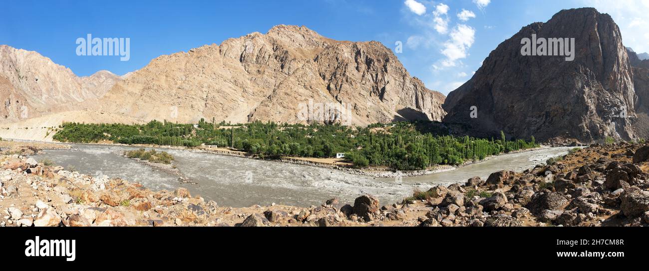Panj river and Pamir mountains, Panj is upper part of Amu Darya river ...