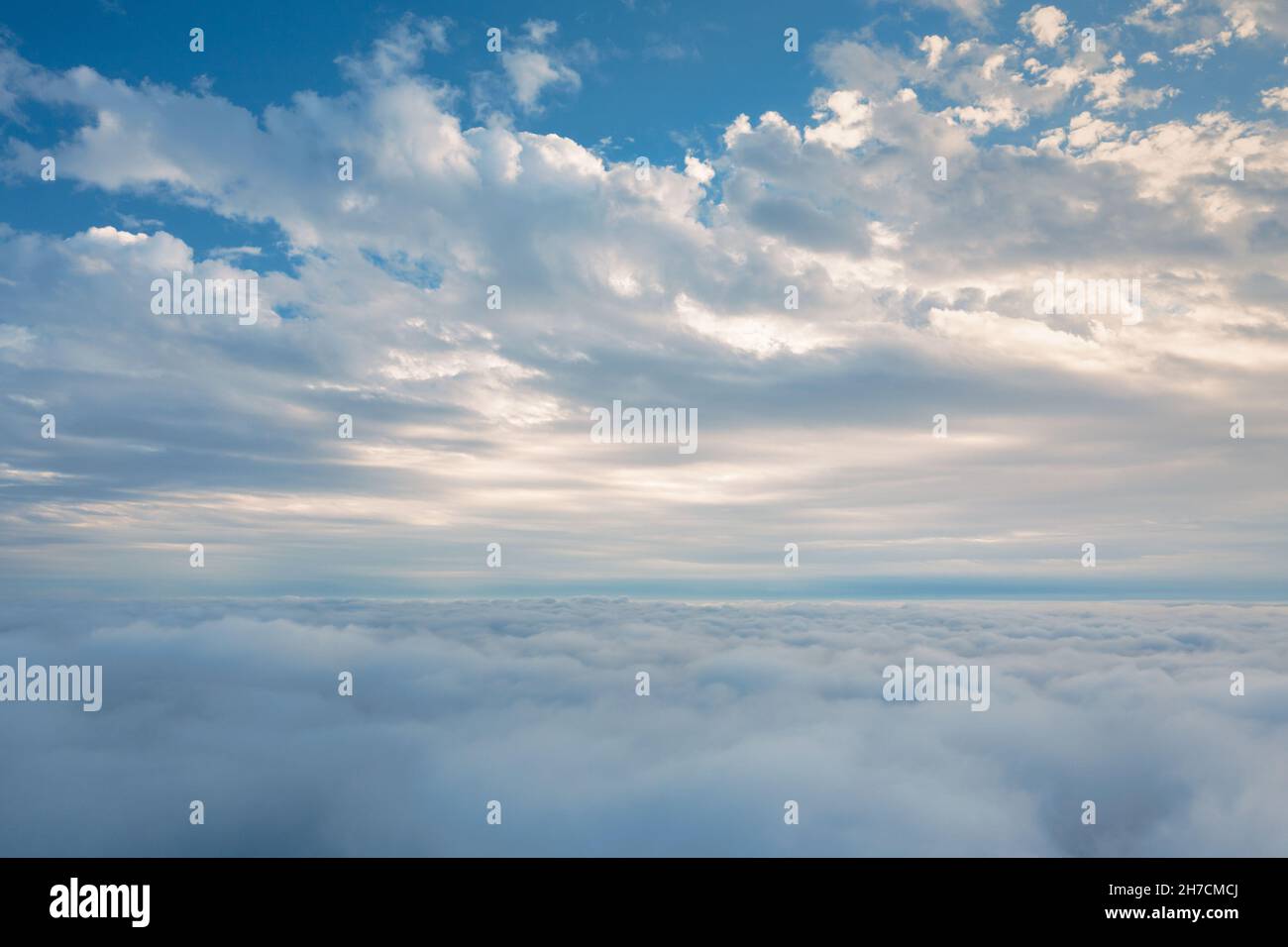 Heaven Sky above clouds - dramatic view from airplane cockpit. White ...