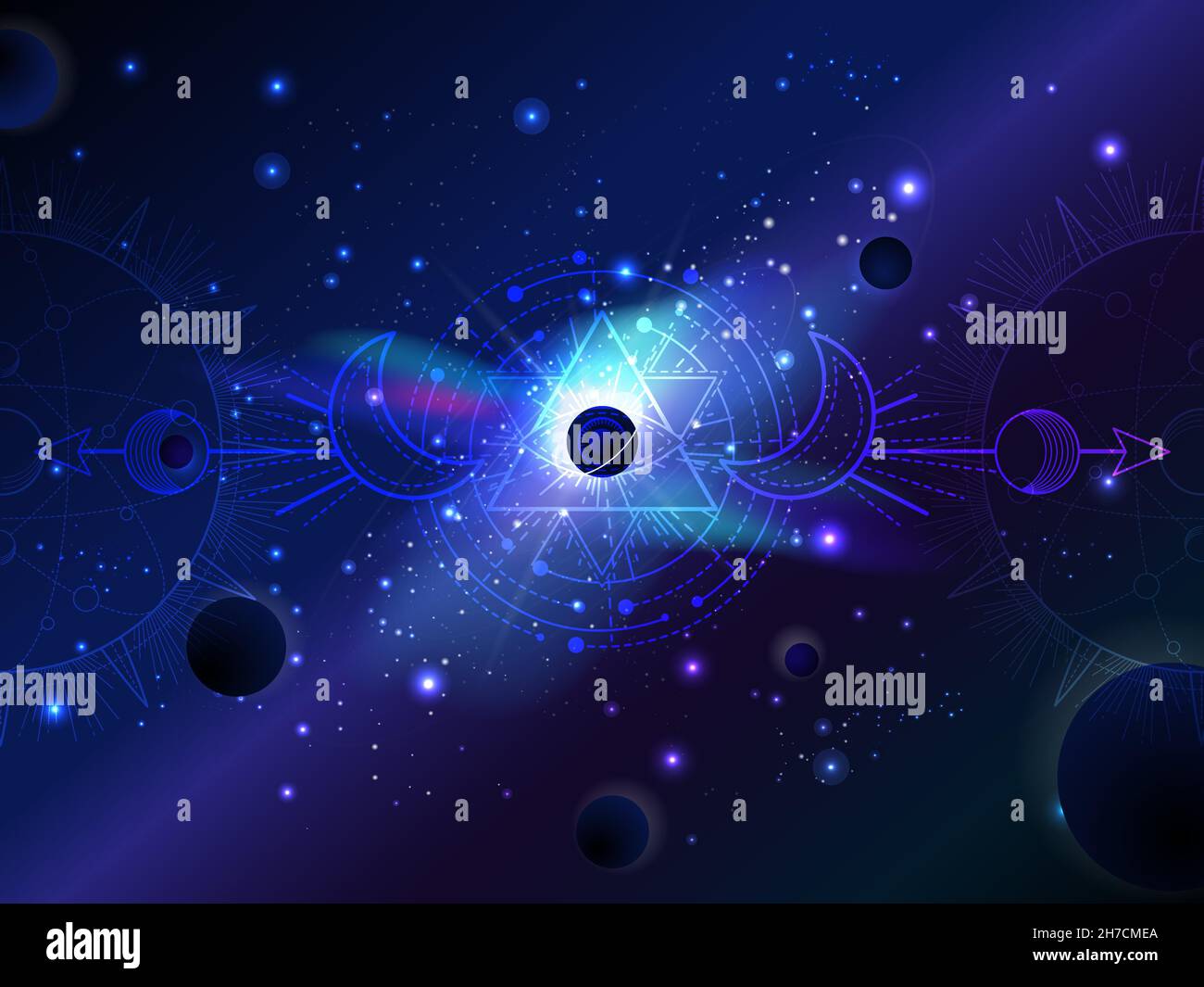 Vector illustration of Sacred geometric symbol against the space ...