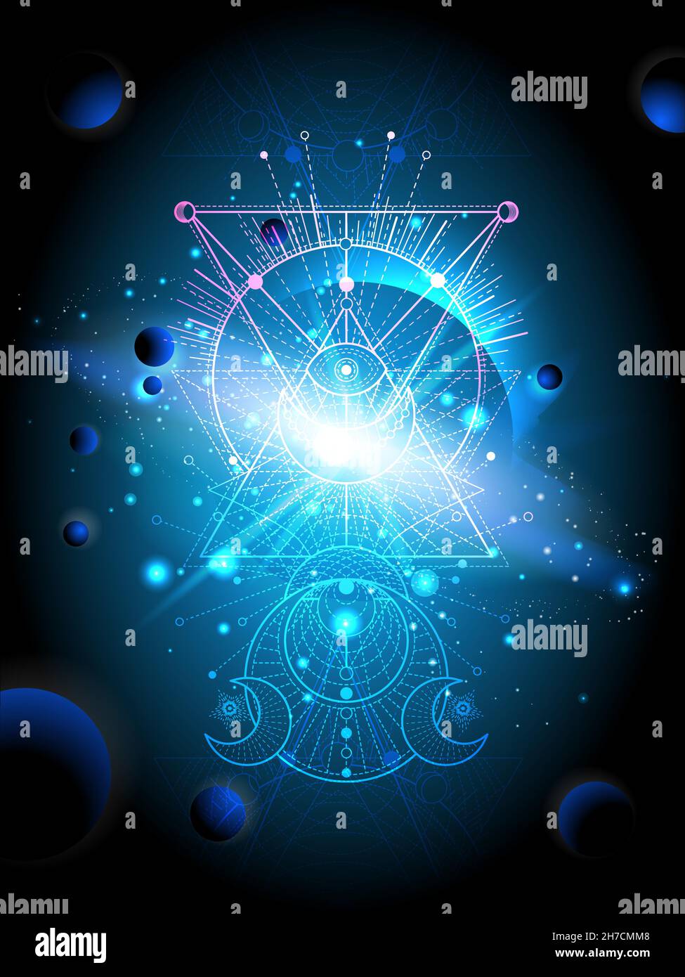 Vector illustration of Sacred geometric symbol against the space ...