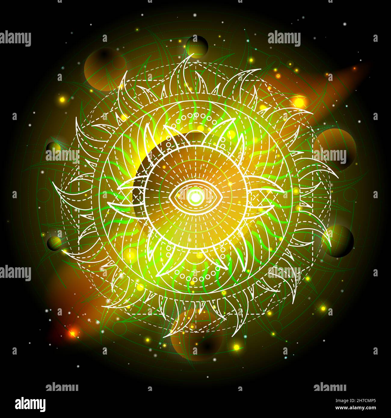 Vector illustration of Sacred geometric symbol against the space ...