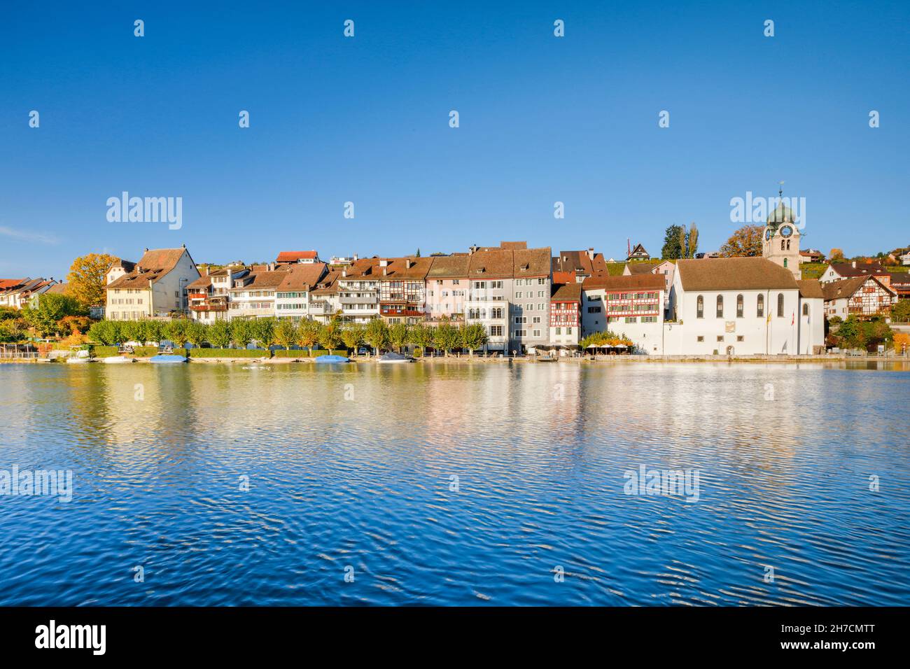 View over the Rhine onto the old town of Eglisau, Switzerland, Eglisau ...